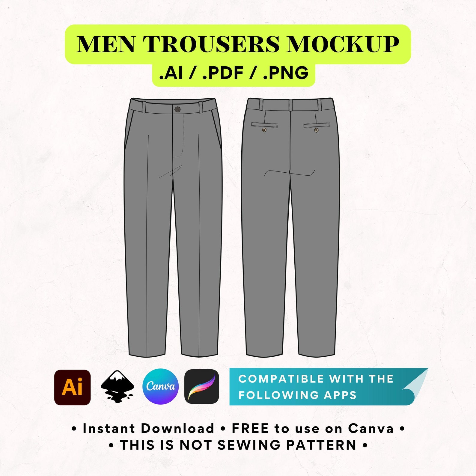 Formal Trousers DIY Canva Vector Mockup, Men Fashion Template, Pants ...