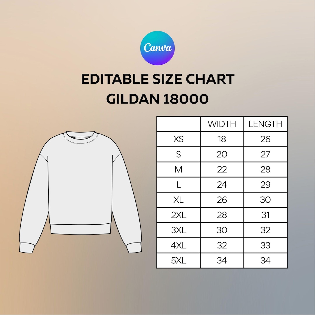 Editable Size Chart for Gildan 18000, Canva Editable and Downloadable ...