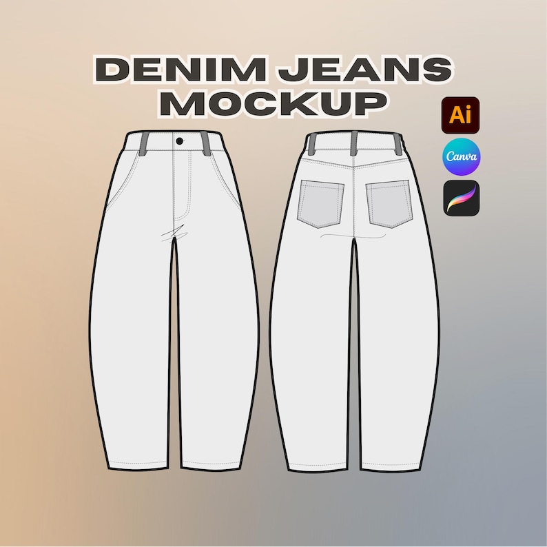 Streetwear Denim Jeans Canva Template and Vector Mockup, Barel Fit ...
