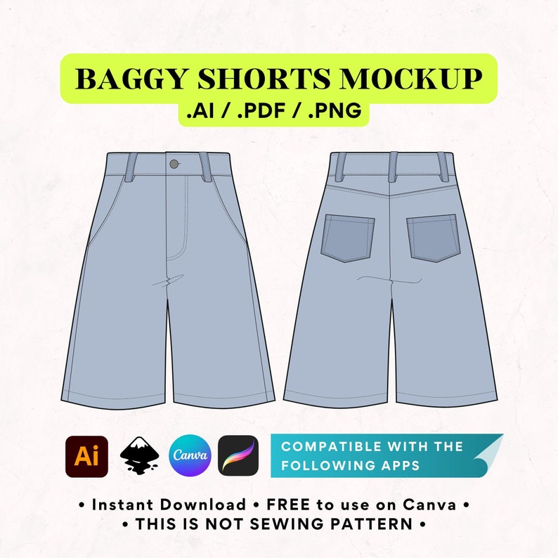 Streetwear Baggy Shorts Canva Template, Jorts Flared Shorts Vector ...