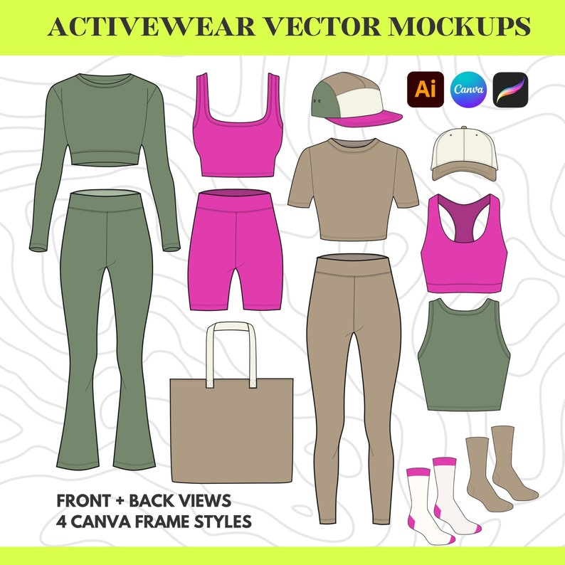 Activewear Clothing BUNDLE Mockup Canva Template, Tech Pack, Athleisure ...