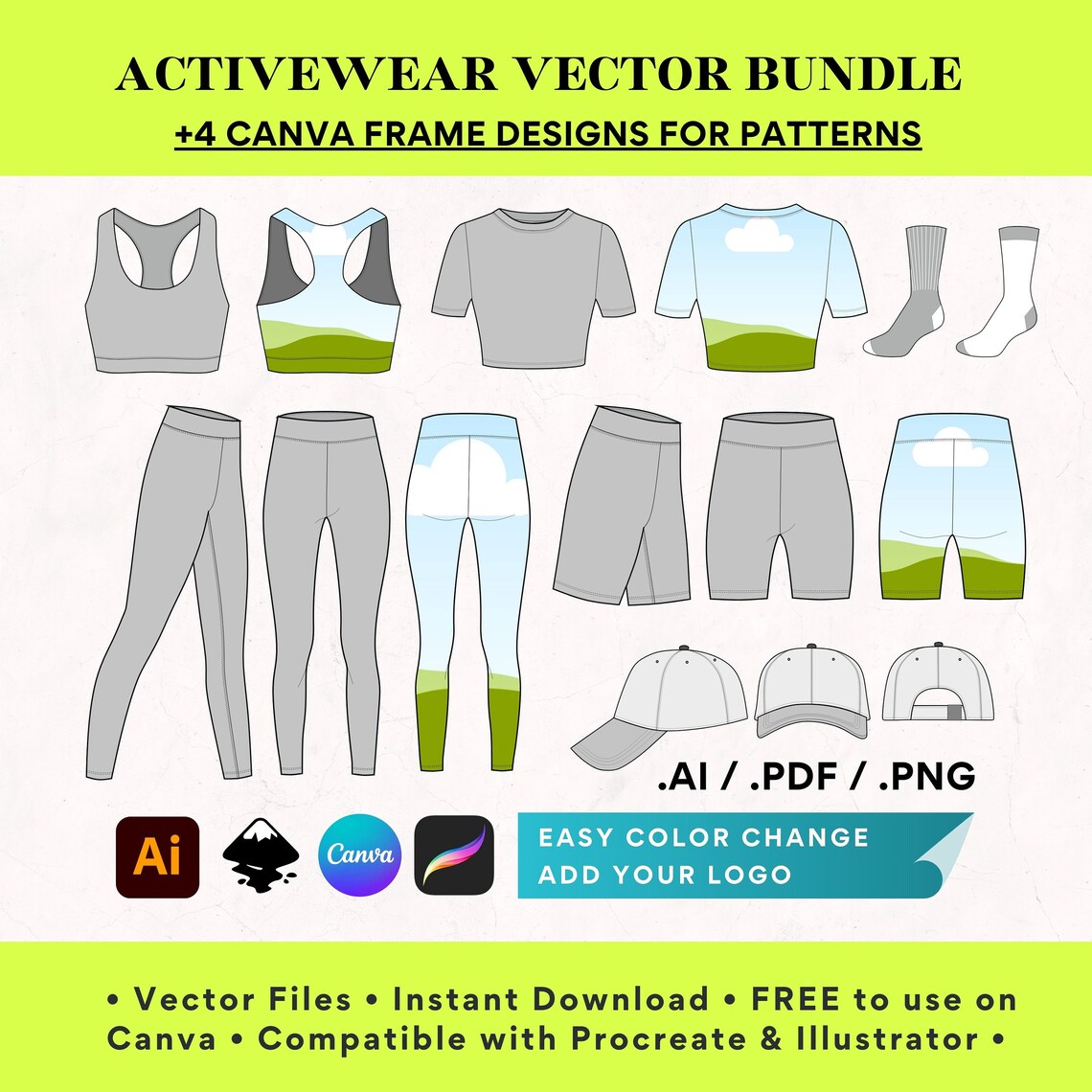Women Activewear Canva DIY Vector Bundle, Canva Frame Template, Flat ...