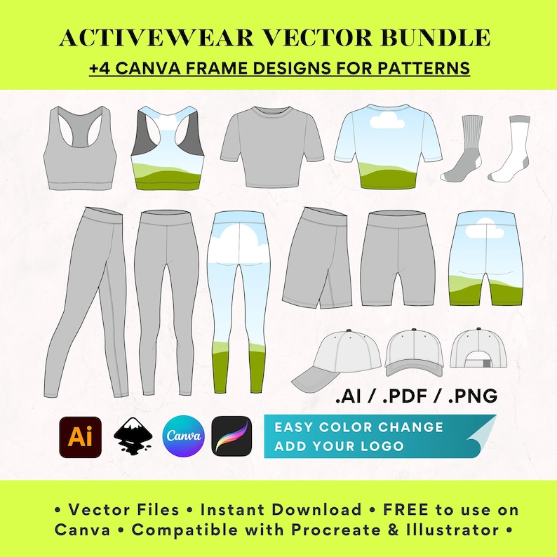 Women Activewear Canva DIY Vector Bundle, Canva Frame Template, Flat ...