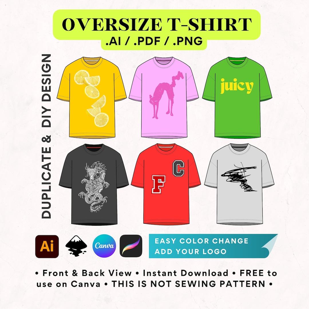 Streetwear Vector Oversize T Shirt Template, Canva Editable, Gildan ...