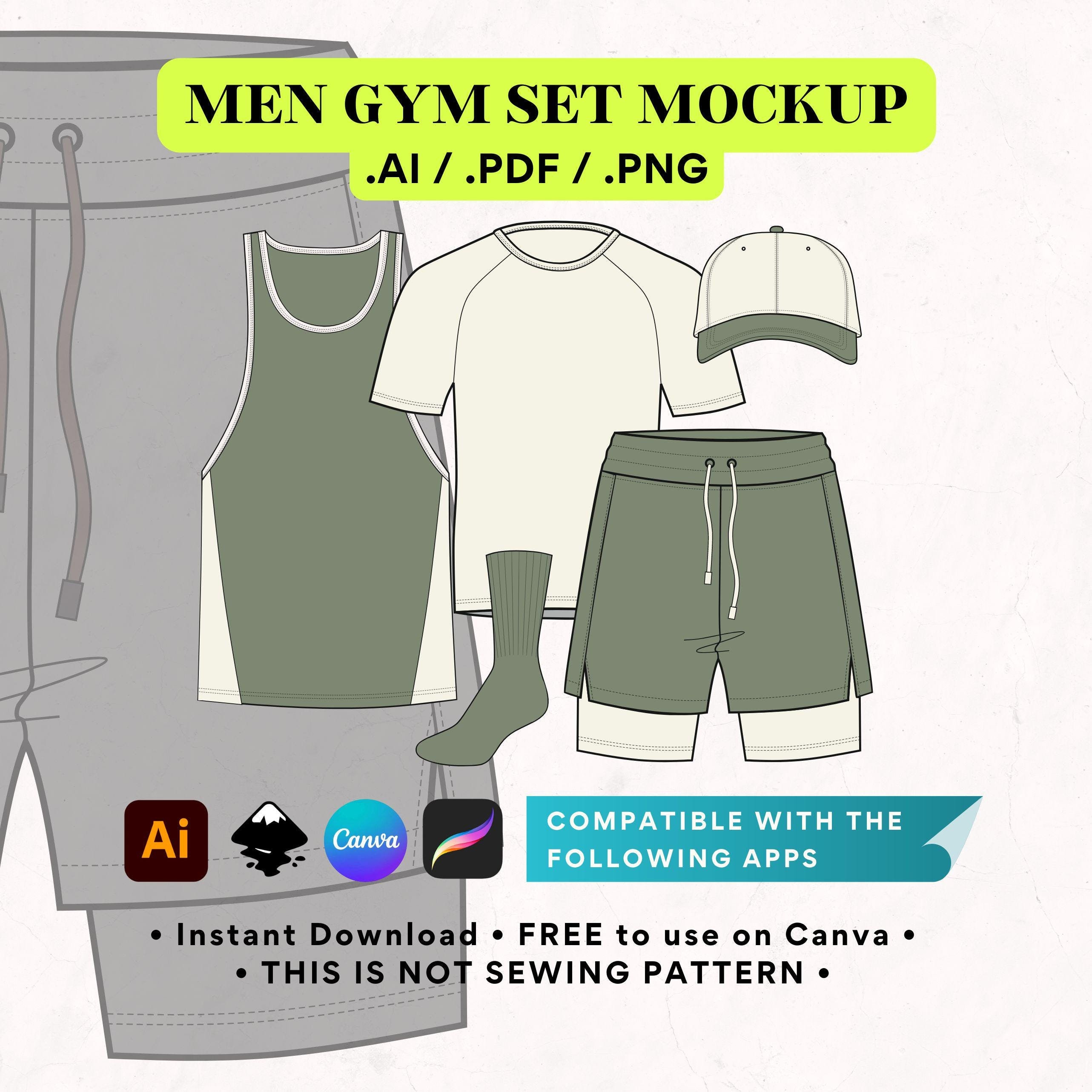 Men Gym Clothing BUNDLE Mockup Canva Template, Activewear Tech Pack ...