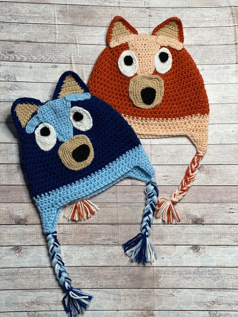 Bluey Inspired Crochet Hat, Bingo, Bluey, Australian Blue, Red Healer ...