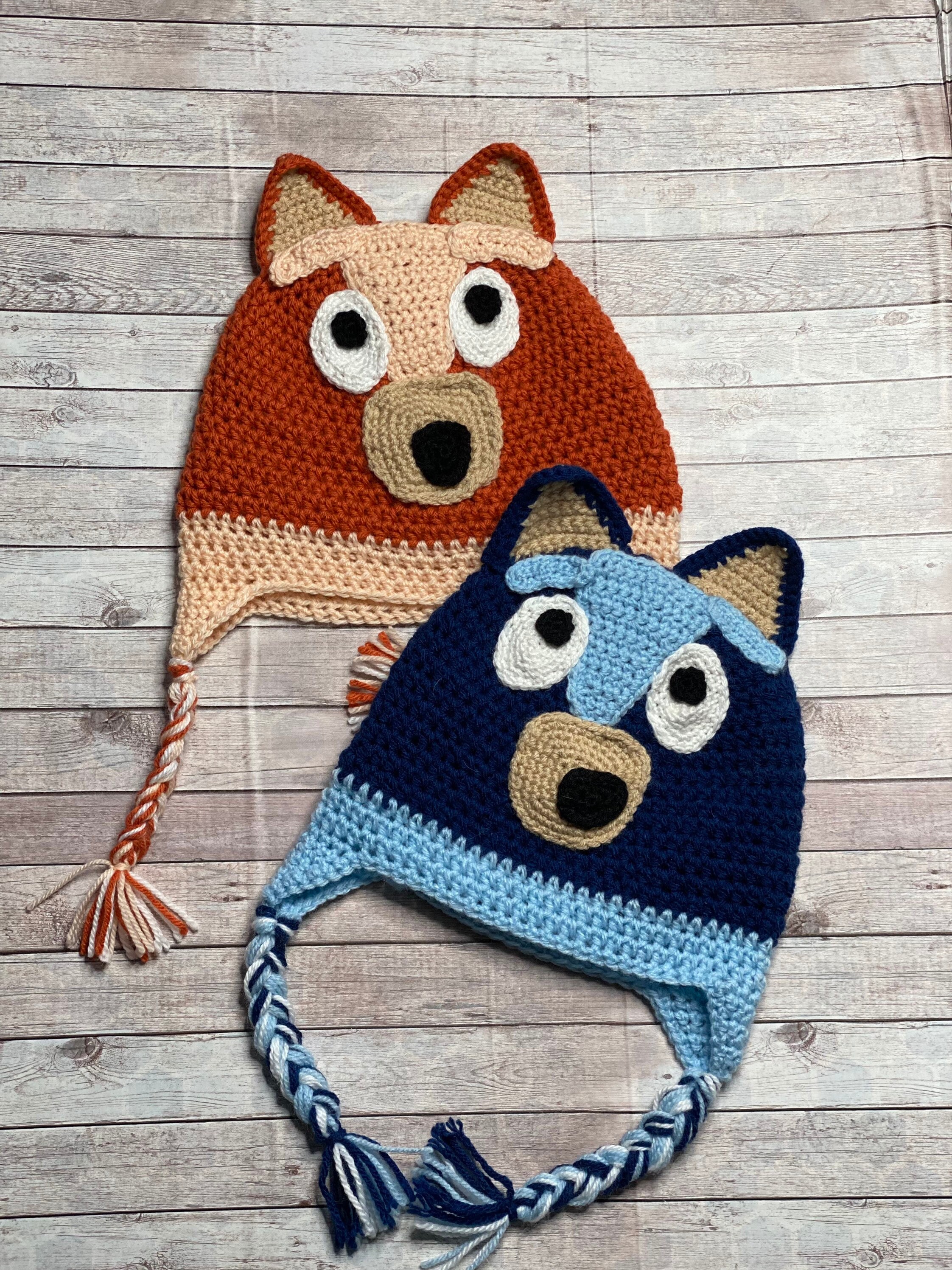 Bluey Inspired Crochet Hat, Bingo, Bluey, Australian Blue, Red Healer ...