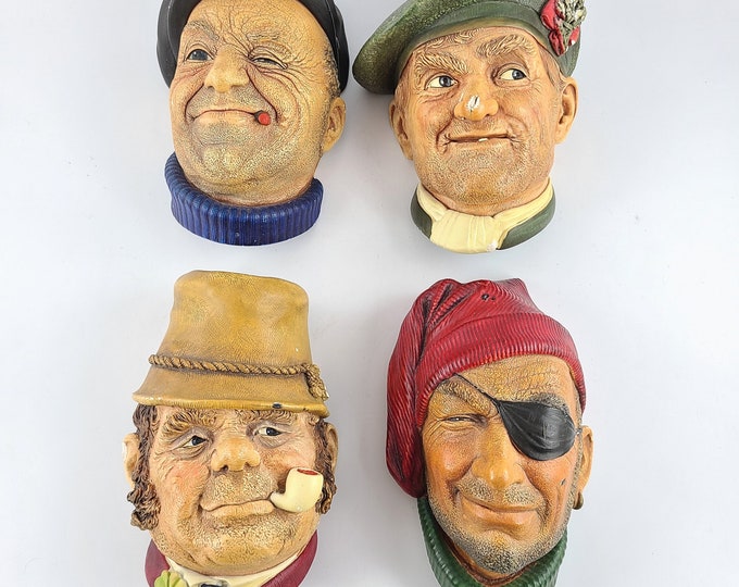 4 Vintage 1960's Bossons of England Chalk-ware Faces / Boatman ...
