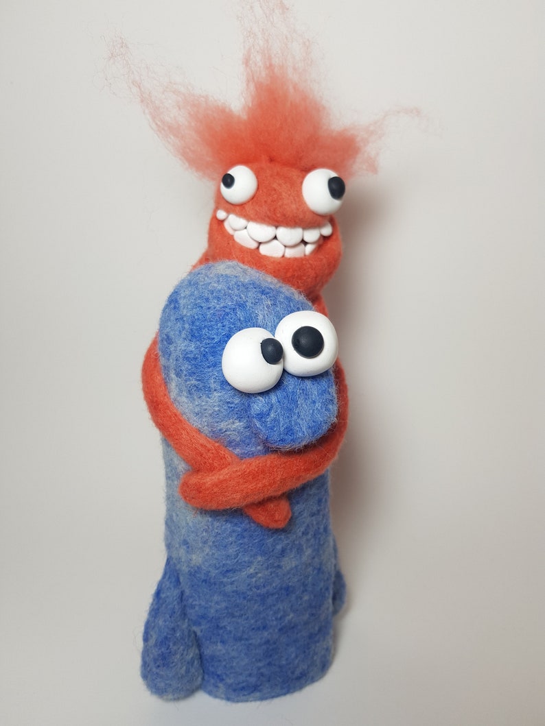 Shaggy Felted Monster Toy, Wool Figurine Home Decoration, Bookshelf Art ...