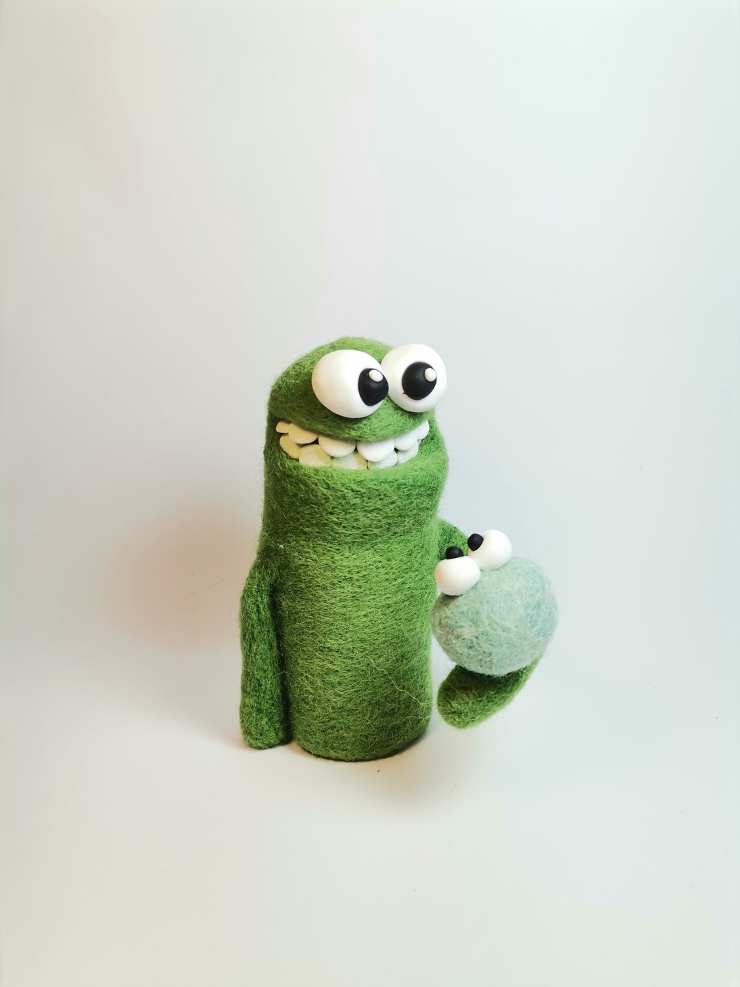Needle Felted Creature With His Small Precious Baby Monster, Home Decor ...