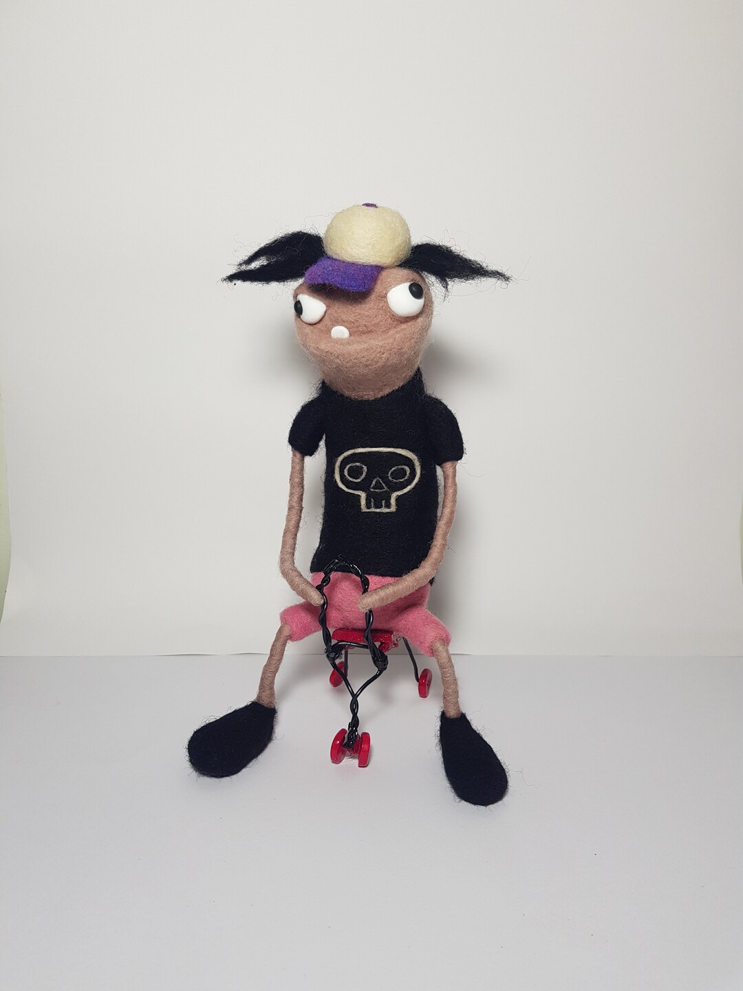 Needle Felted Monster Figurine: Skull T-shirt, Pink Tricycle - Etsy