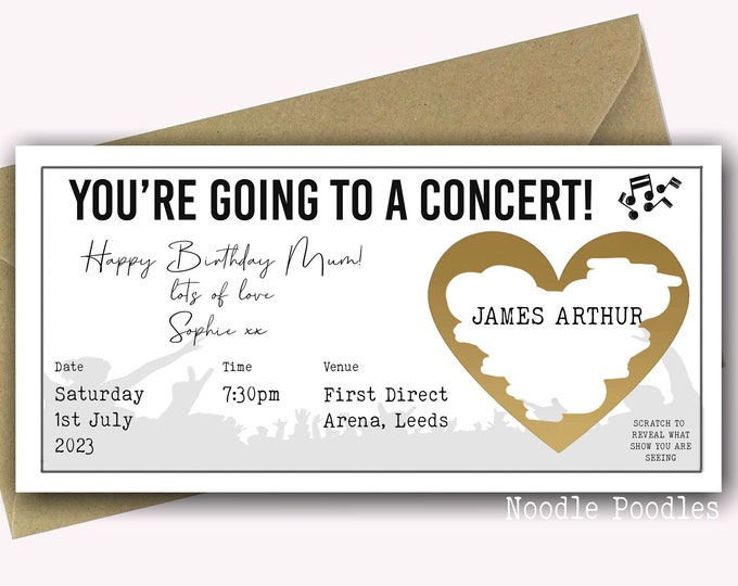 Surprise Concert Ticket Scratch Card, Surprise Event Gig Reveal Card ...