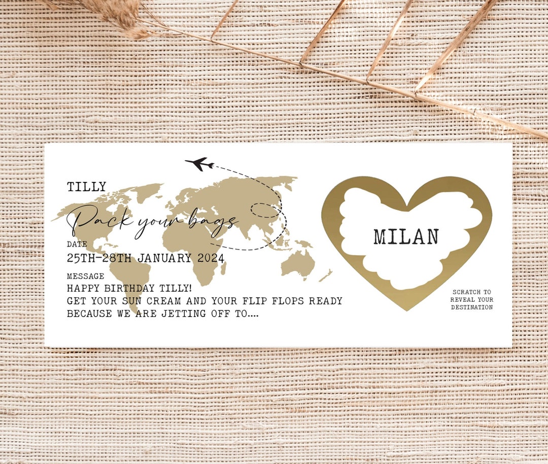 Boarding Pass Scratch Card Surprise Trip Holiday Personalised Reveal ...