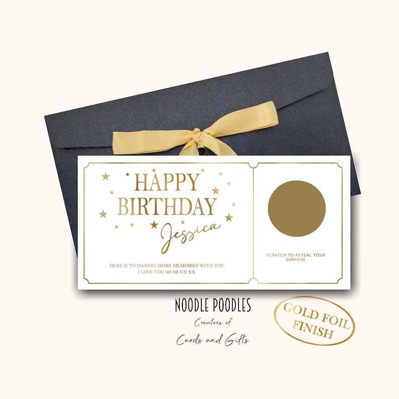 Personalised Gold Foil Birthday Scratch Card, Surprise Reveal Ticket ...