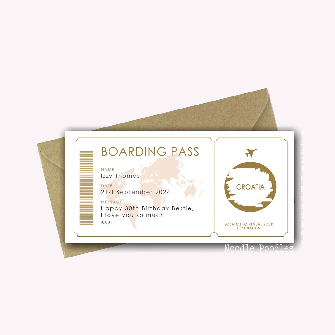 Personalised Scratch Reveal Boarding Pass | Scratch off Surprise ...