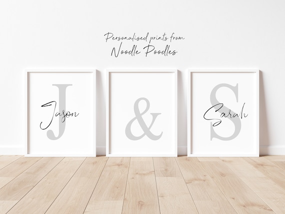 Set of Three 3 Personalised Name & Initial Prints | Etsy UK