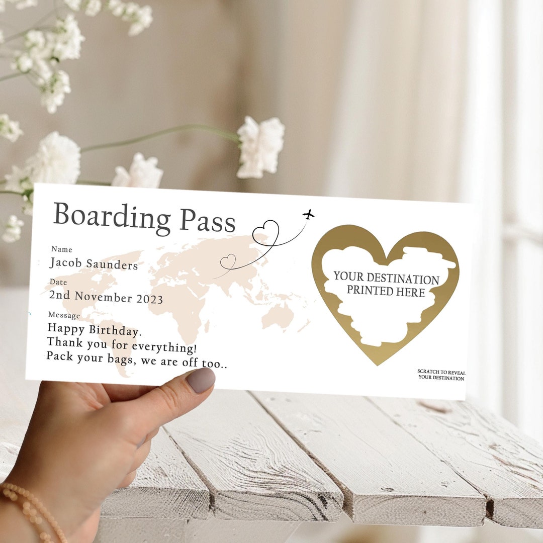 Personalised Scratch Reveal Boarding Pass | Scratch Reveal for Holiday ...
