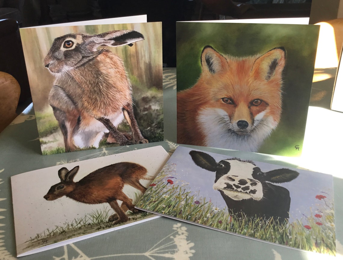 Cuatro tarjetas de animales | Etsy