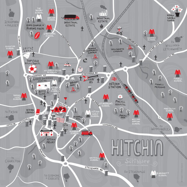Illustrated Map of Hitchin Print - Etsy UK
