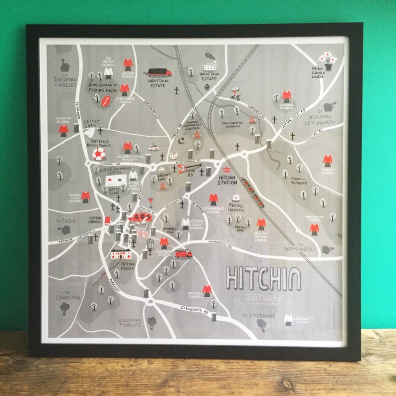 Illustrated Map of Hitchin Print | Etsy