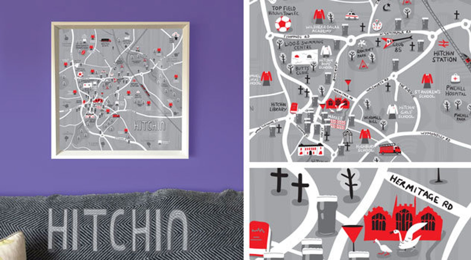 Illustrated Map of Hitchin Print - Etsy UK