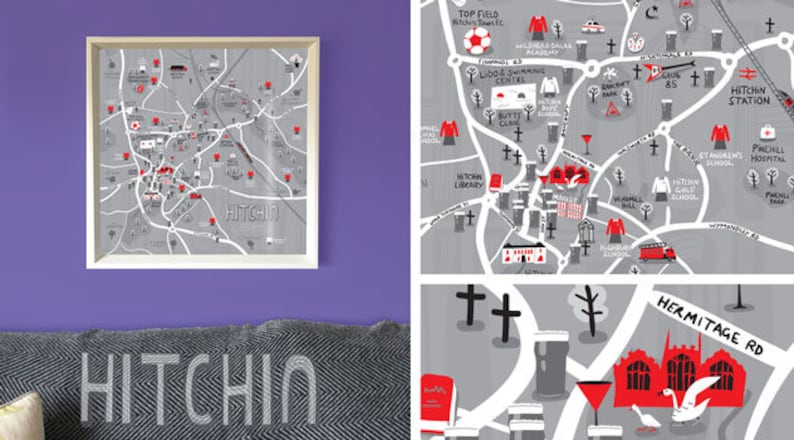 Illustrated Map of Hitchin Print | Etsy