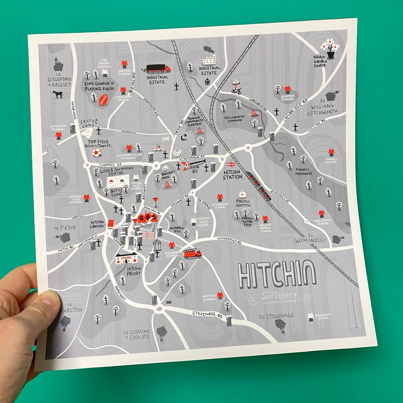 Illustrated Map of Hitchin Print | Etsy