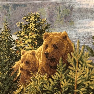 Bear Tapestry Bears in Pine Woods Forest Lake Landscape Scenery ...