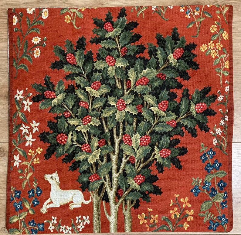 William Morris Medieval Tree of Life Flowers Dog Tapestry Pillow Case ...