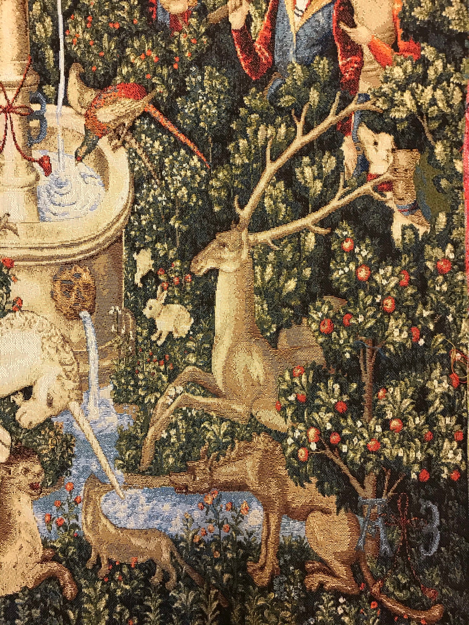 Unicorn at the Fountain Unfinished Tapestry Fabric for Framing or ...