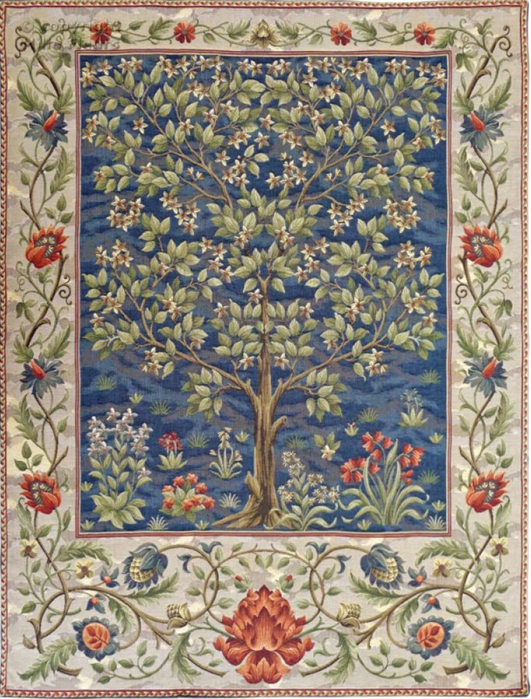 Belgian Tree of Life William Morris Blue Botanical Ornament Mille Fleur ...
