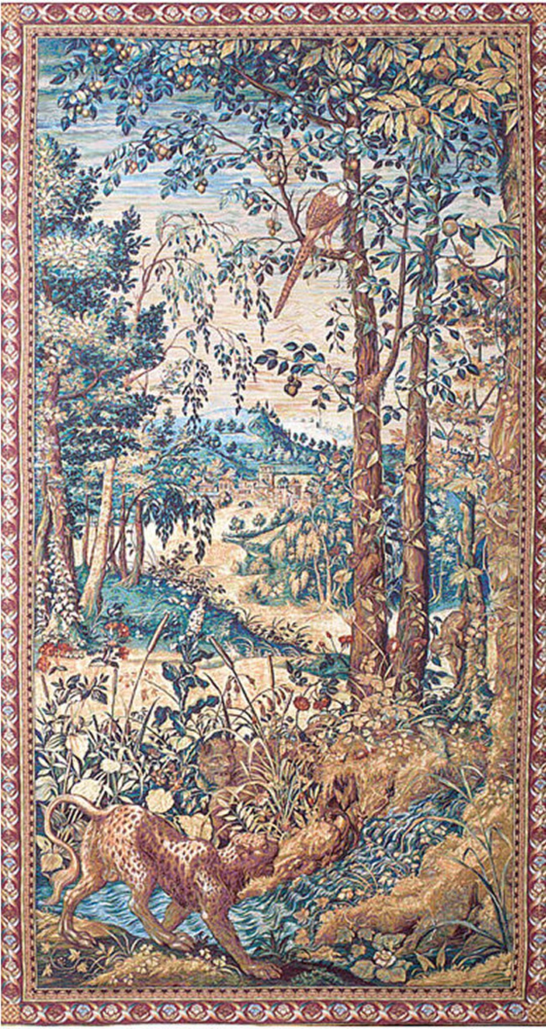 Medieval Tapestry Wallhanging Art Verdure Two Cheetahs Pheasant Woven ...