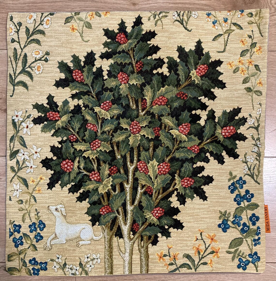 William Morris Medieval Tree of Life Flowers Dog Tapestry Pillow Case ...