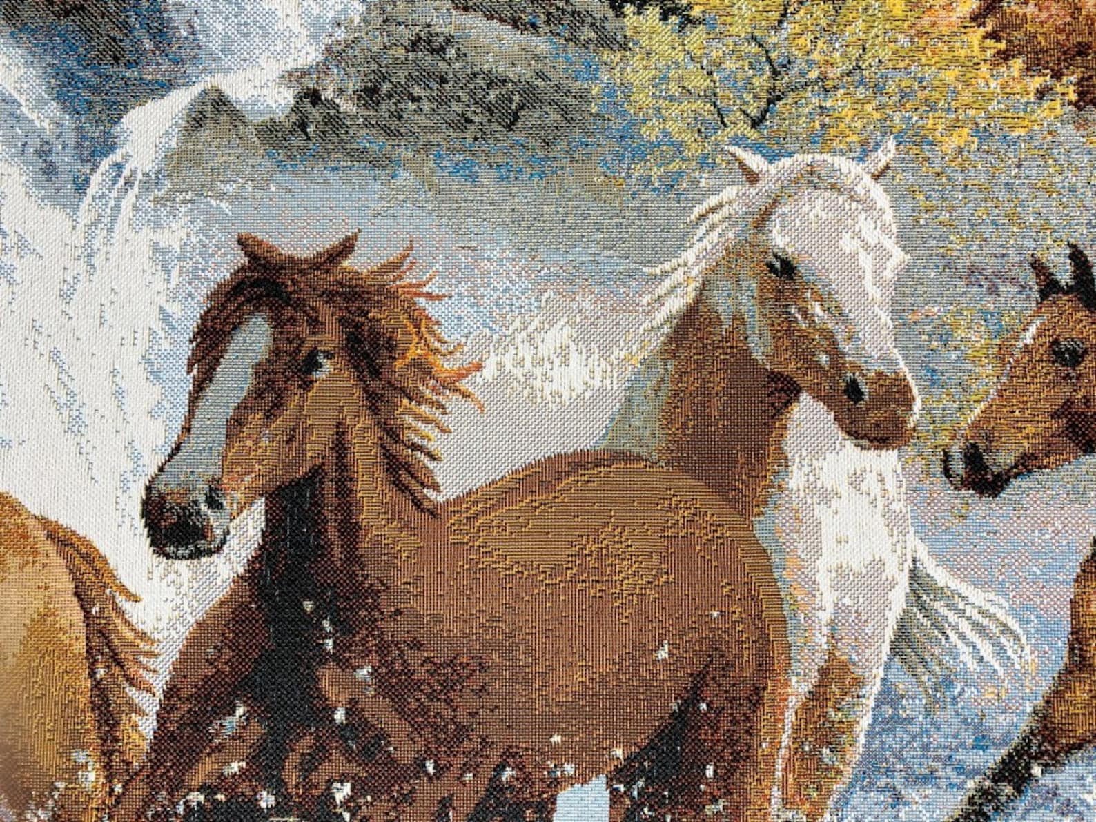 Horse Tapestry Running Horses Woven Wall Hanging Nature Wild Life ...