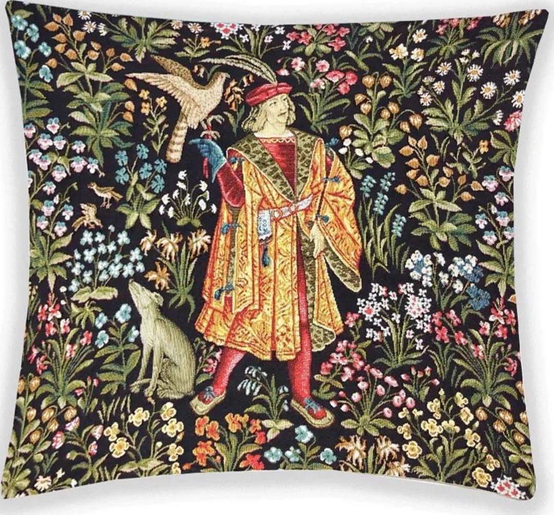 Falcon Hunt Noble Man Bird Knight Medieval Woven Tapestry Pillow Case ...