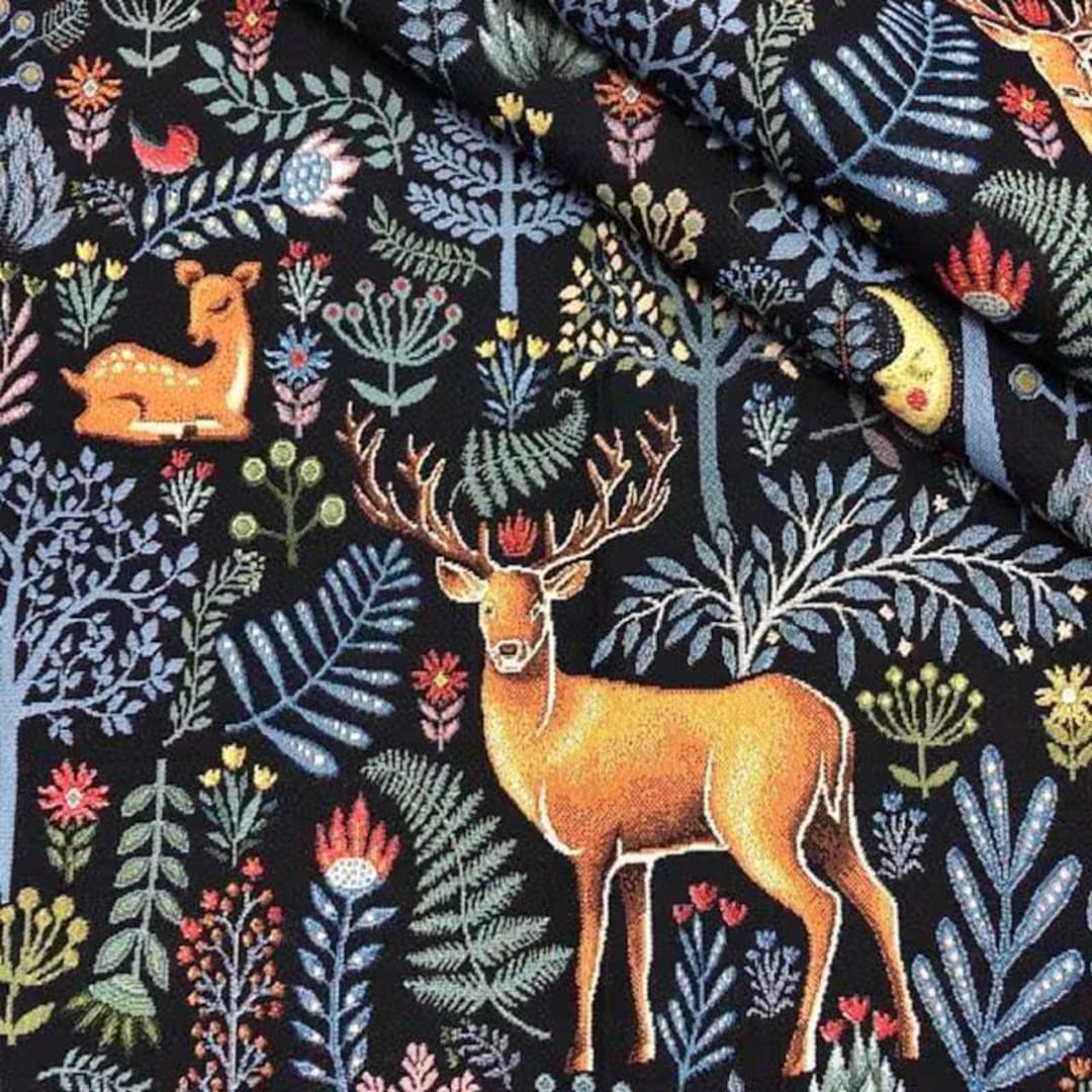 Morris Tapestry Fabric Upholstery Botanical Pattern Forest Trees Plants ...