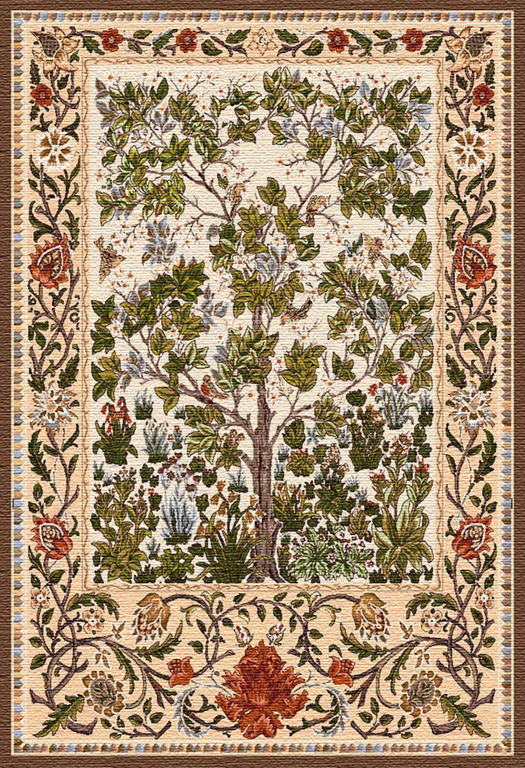 Morris Tree of Life Tapestry Wall Hanging Blossoming Apple Beige ...
