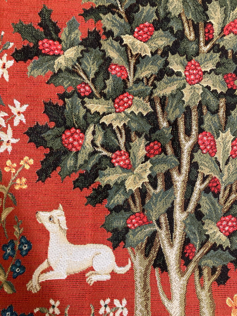 William Morris Medieval Tree of Life Flowers Dog Tapestry Pillow Case ...
