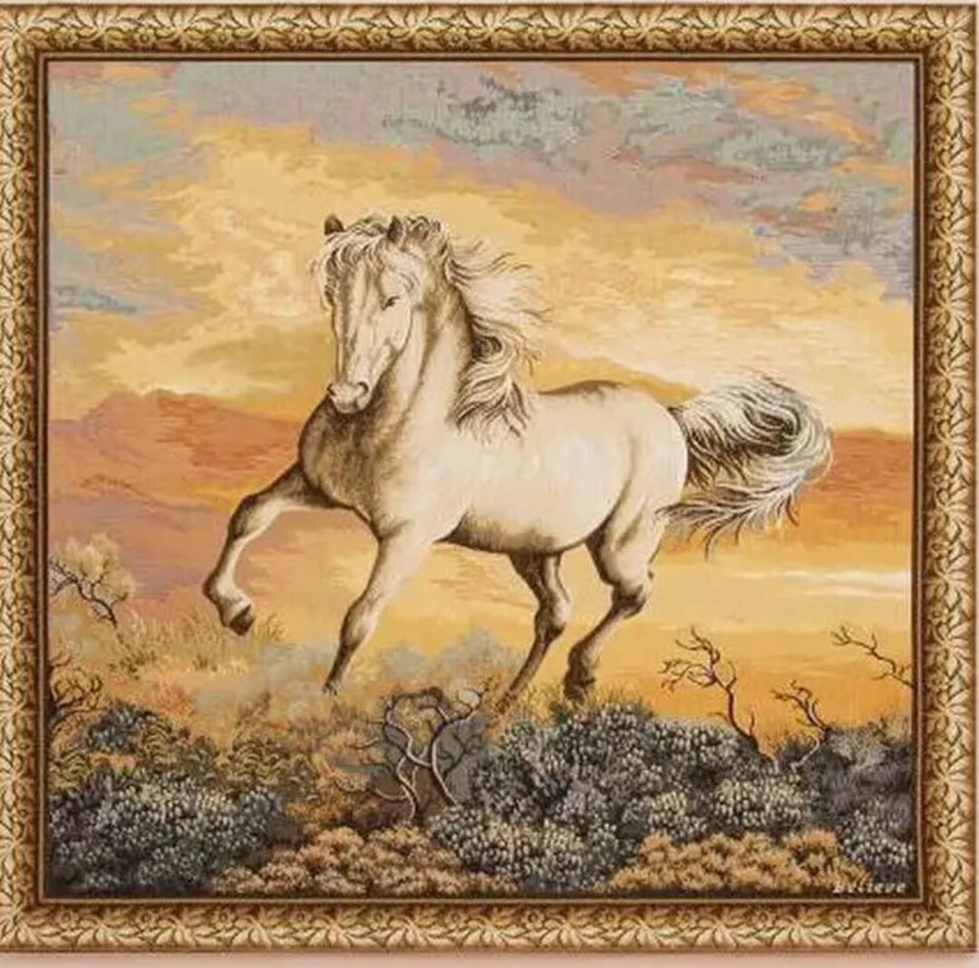 Running White Horse Tapestry Wall Hanging Nature Wild Life Nature Scene ...