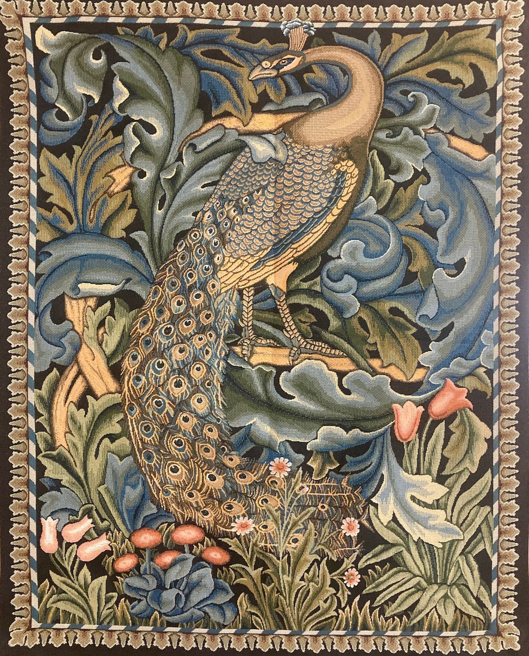 Peacock in Secret Garden William Morris Unfinished Tapestry Fabric for ...