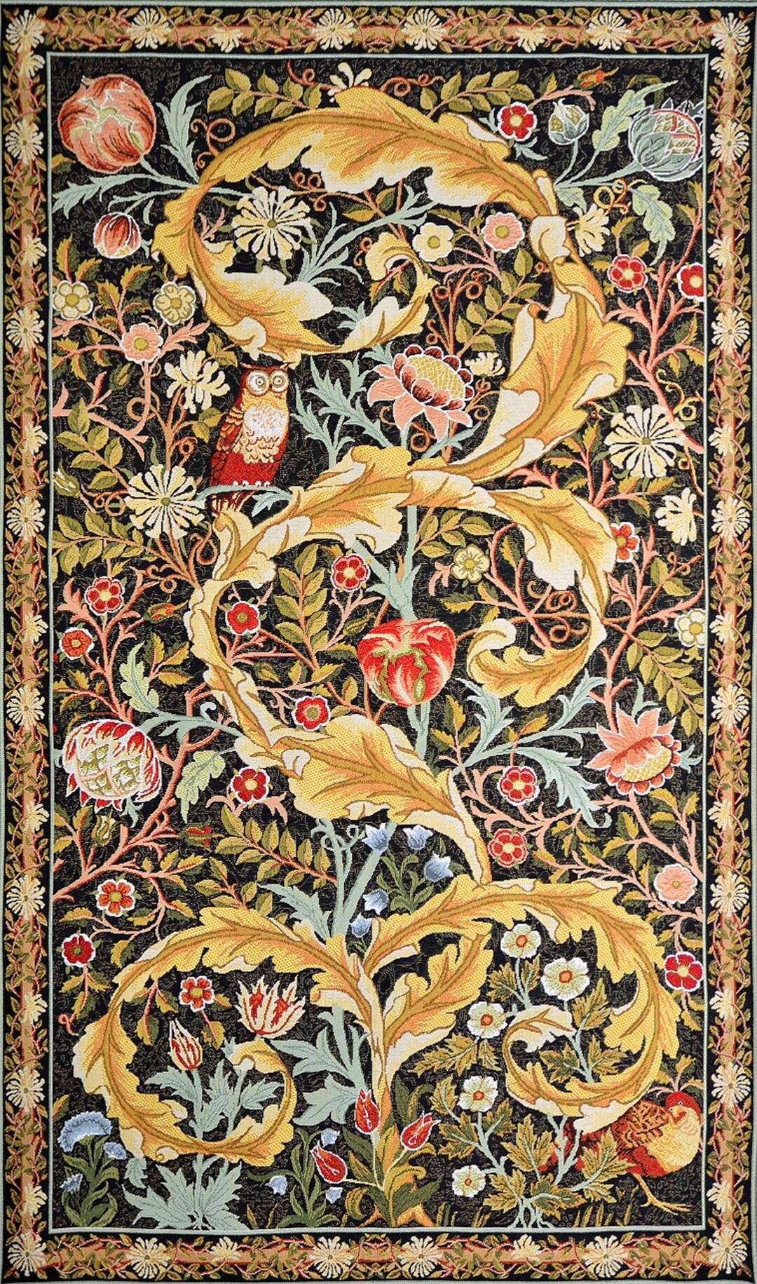 Eagle Owl & Pigeon Medieval Art Tree Bird Morris Ornament Black Wall ...