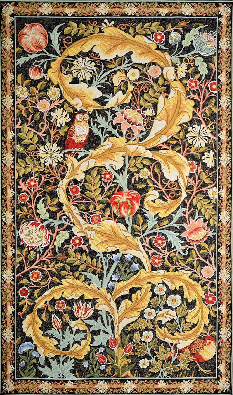 Eagle Owl & Pigeon Medieval Art Tree Bird Morris Ornament Black Wall ...