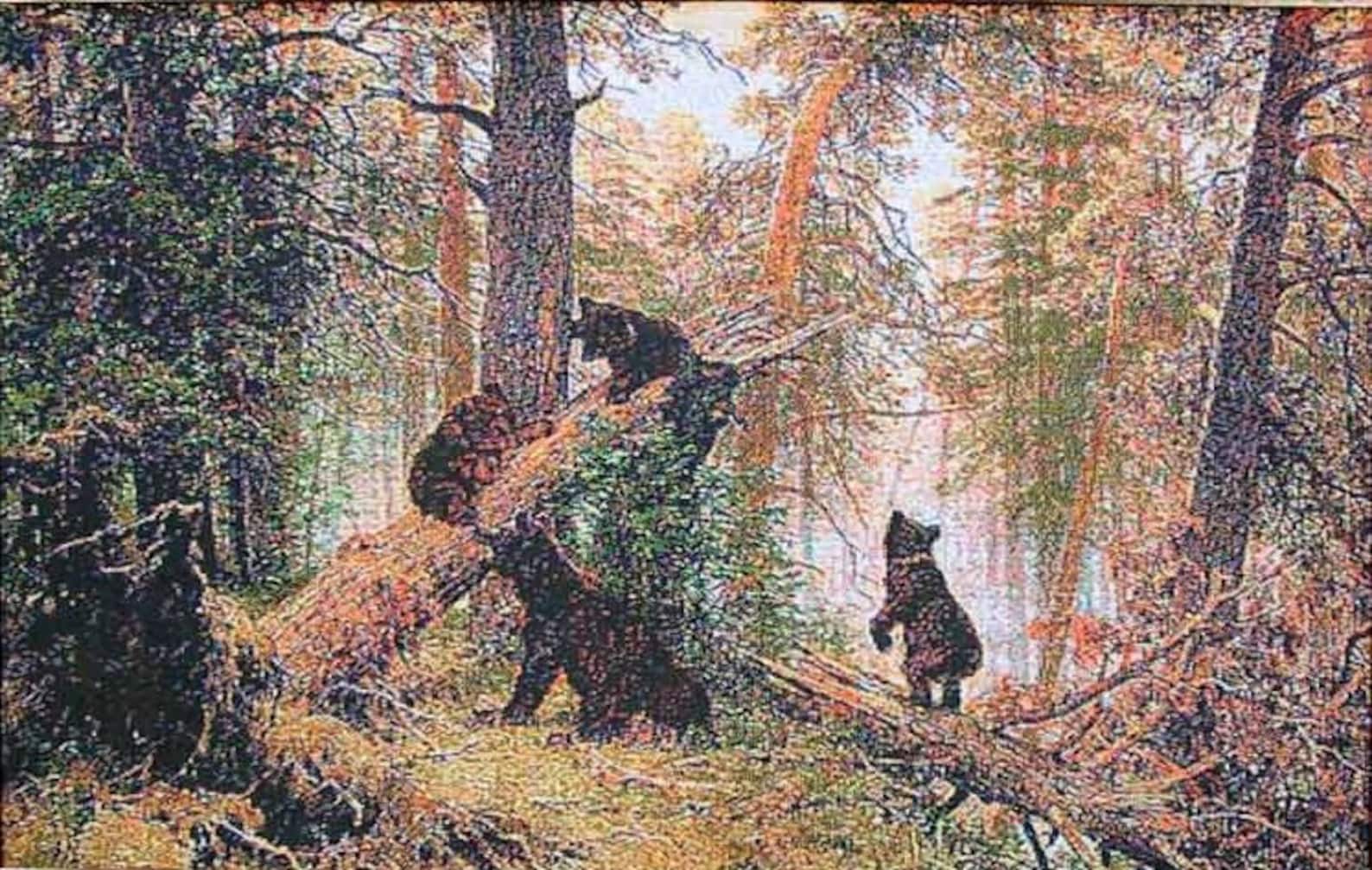 Bear Tapestry Bears In Pine Forest Landscape Famous Russian | Etsy