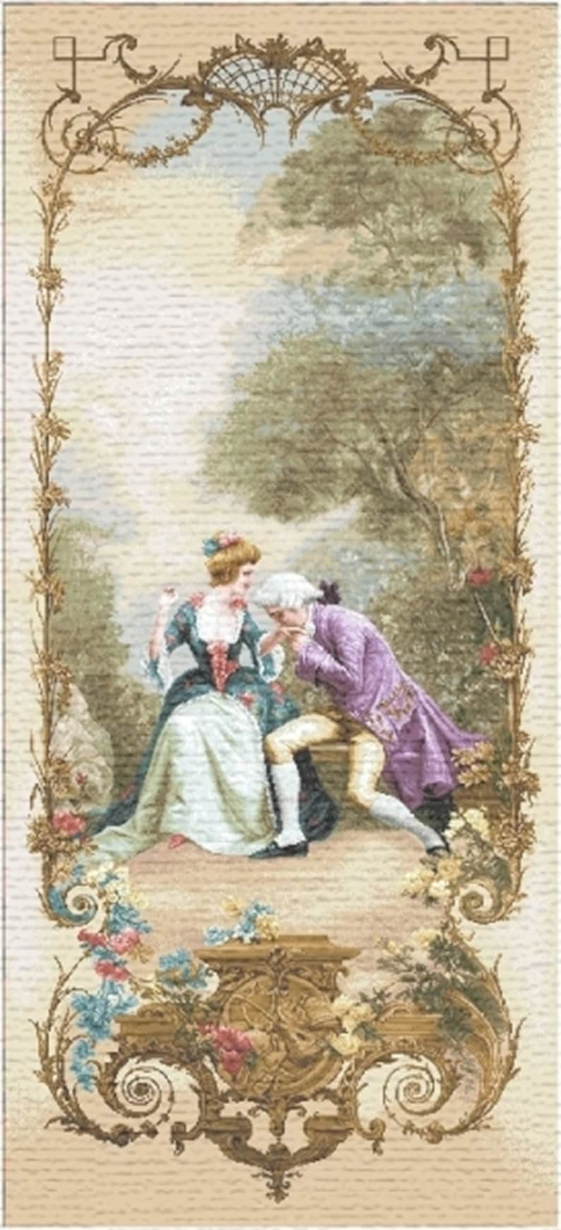Old World Couple Tapestry Wall Hanging Lesson of Etiquette - Etsy