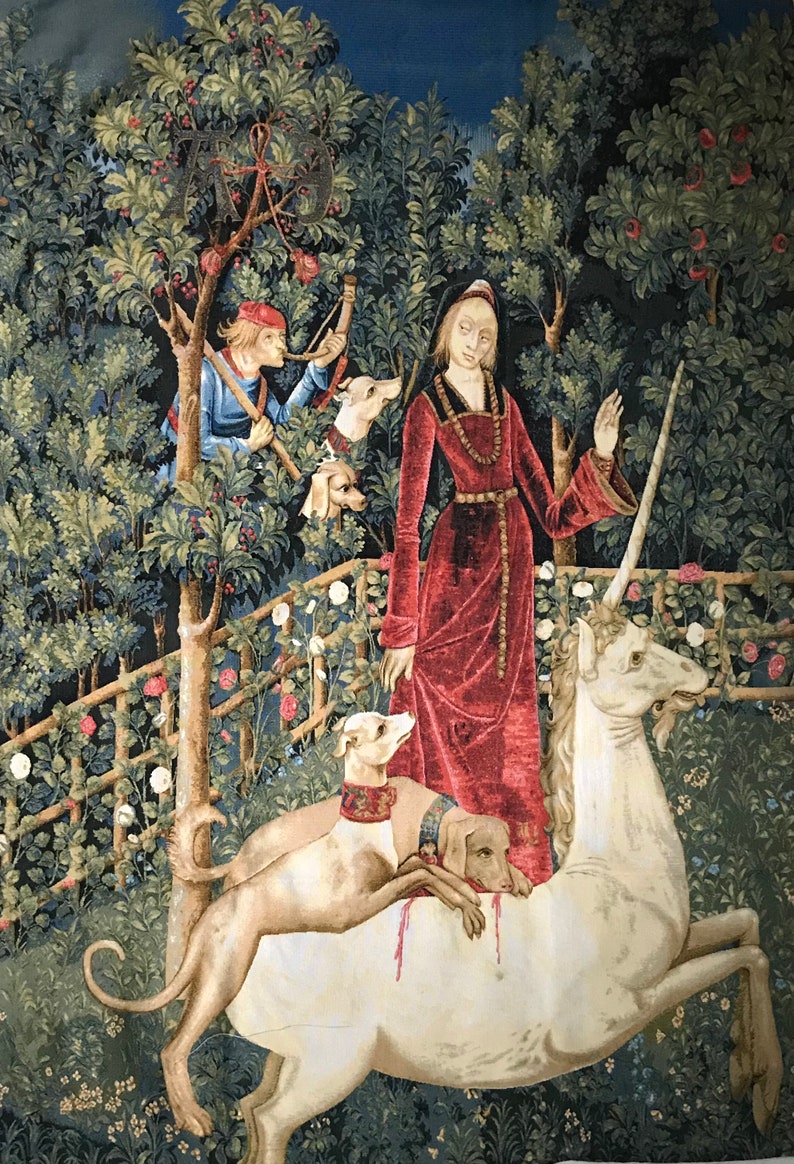 The Unicorn Surrenders to a Maiden Medieval Lady Tapestry Wall | Etsy