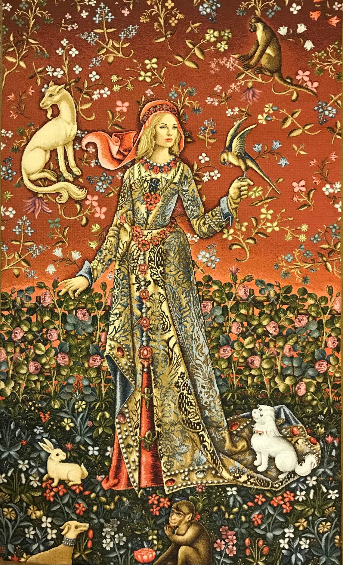 Lady With a Bird Dame a L'oiseau Medieval Style Tapestry Wall Hanging ...
