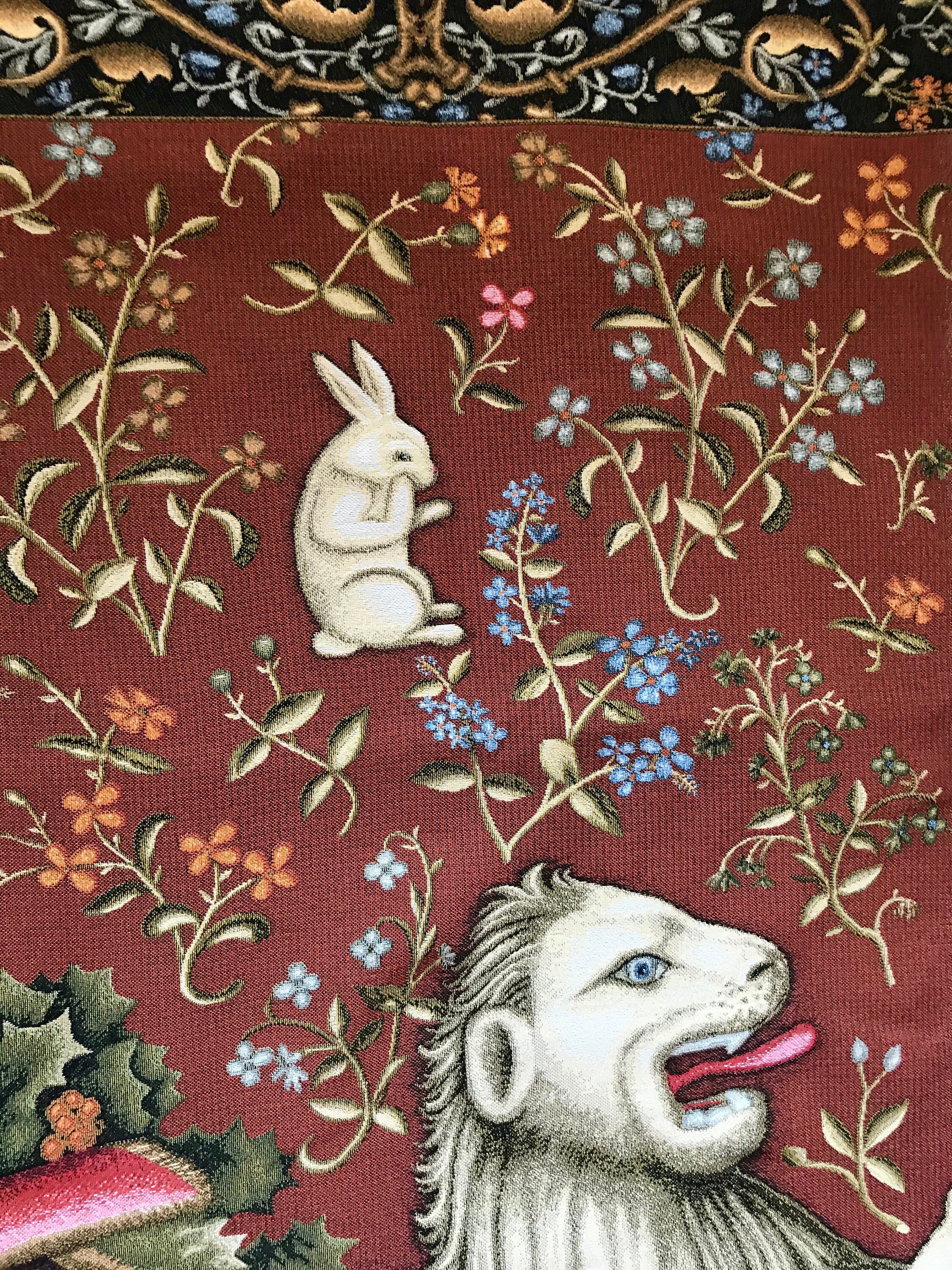 Wall Tapestry Heraldic Lion Medieval Wall Hanging Mille Fleur ...