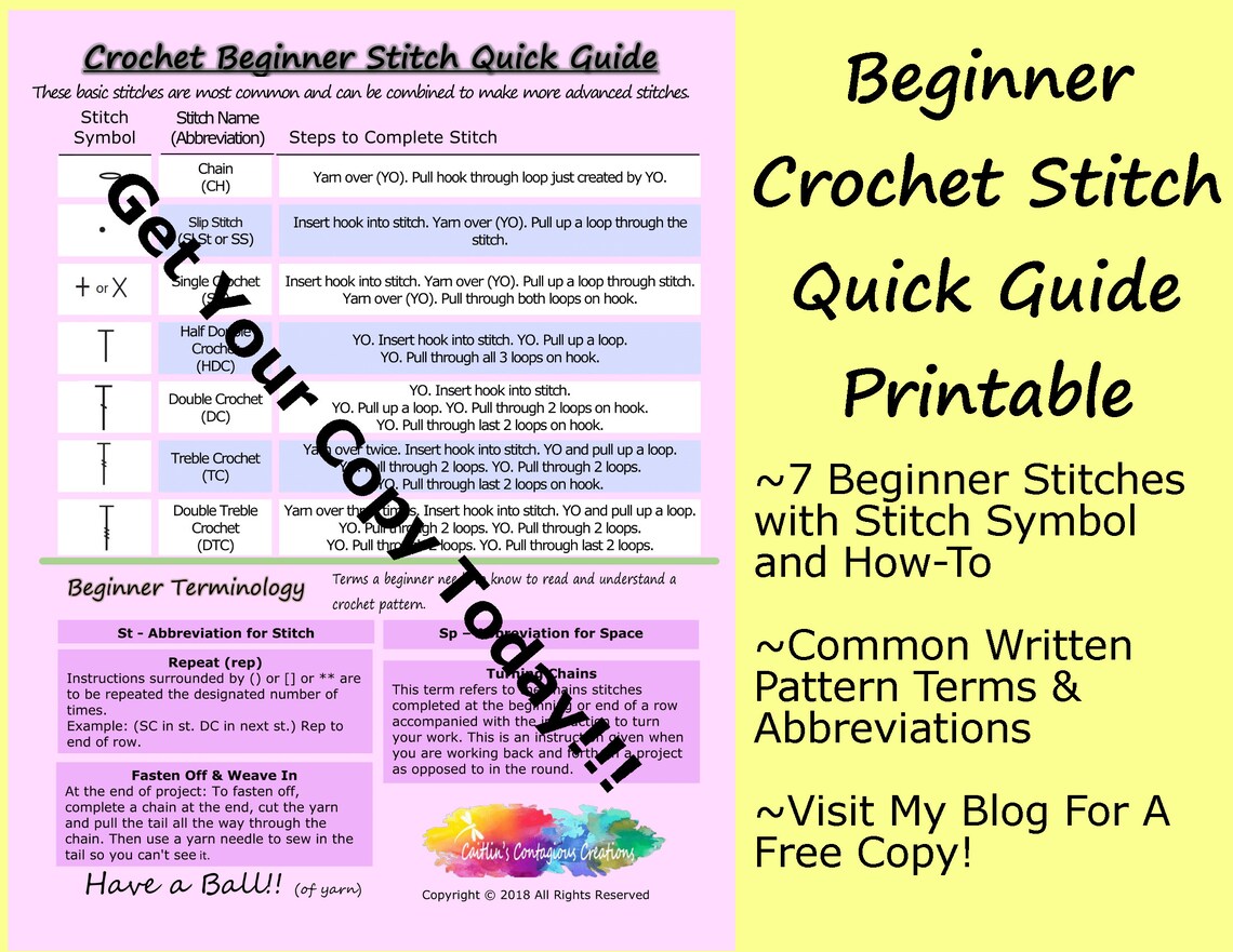Beginner Crochet Stitch | Printable Quick Guide - Etsy
