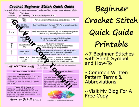 Beginner Crochet Stitch Printable Quick Guide - Etsy