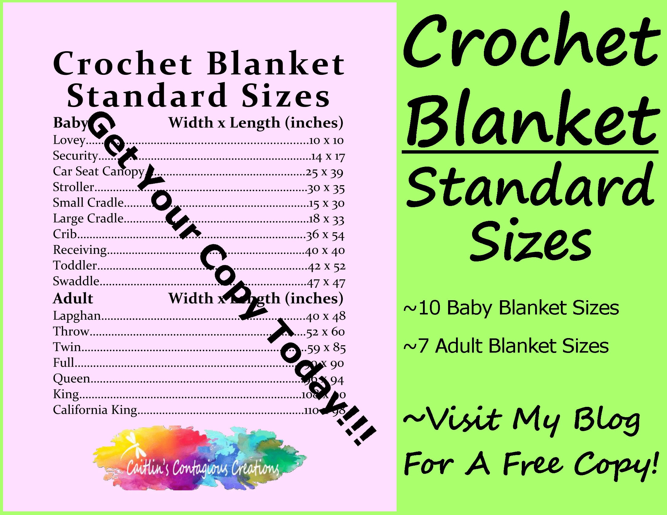 Blanket Size Guide Crochet Printable PDF Etsy